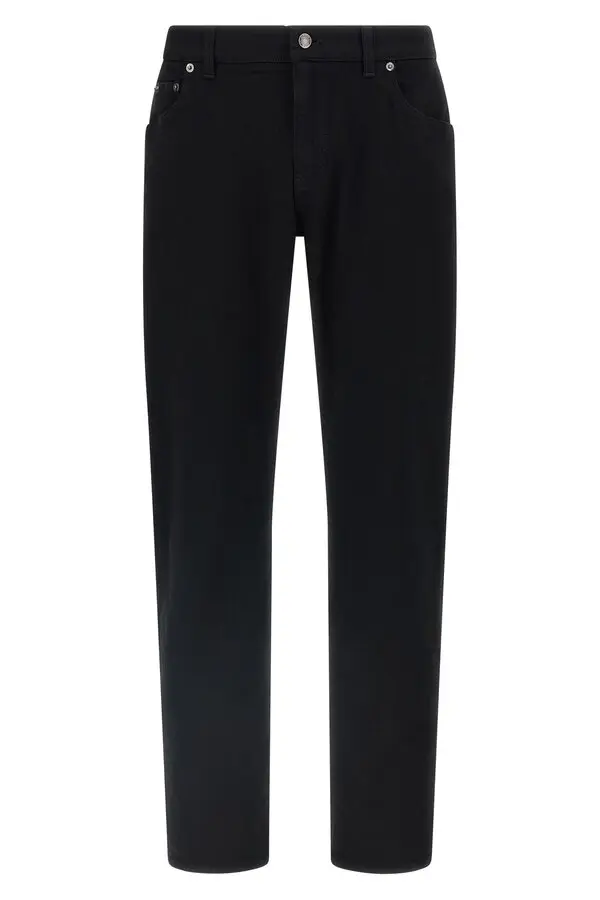 Dolce & Gabbana Structured Cotton Jeans With Logo Plaque