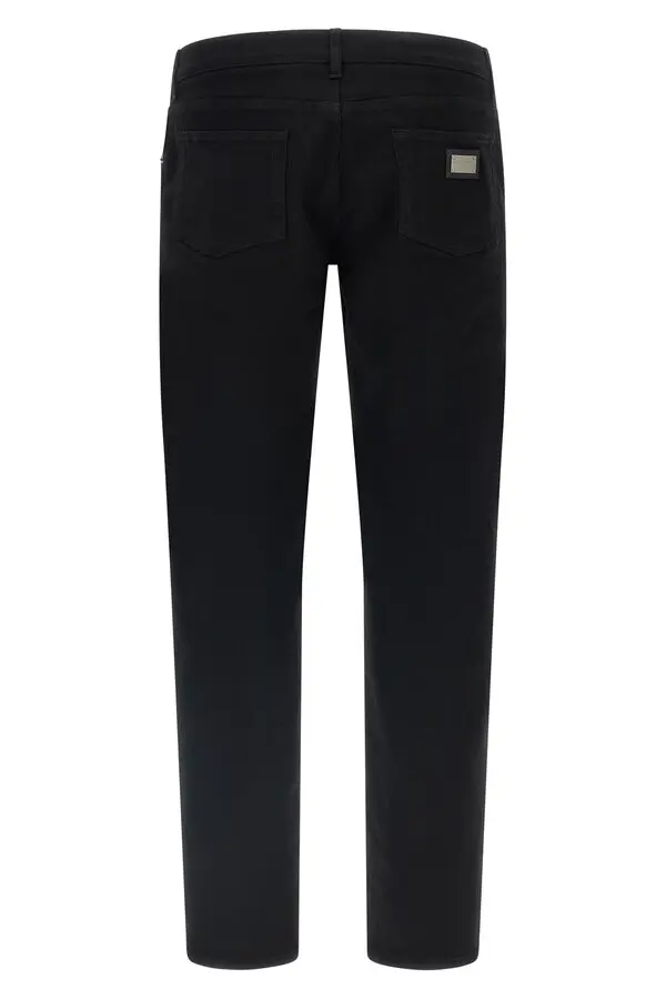 Dolce & Gabbana Structured Cotton Jeans With Logo Plaque