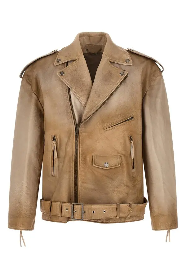 GOLDEN GOOSE Leather Biker Jacket With Distressed Finish