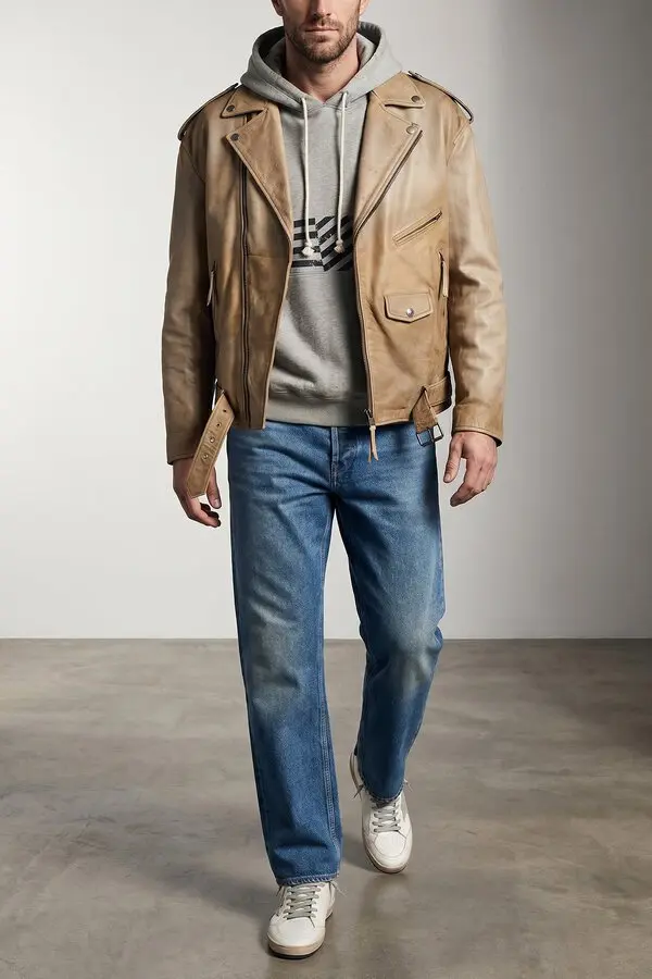 GOLDEN GOOSE Leather Biker Jacket With Distressed Finish