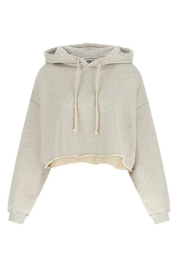 GOLDEN GOOSE Cropped Hoodie With Crystal Embellishments - Gray