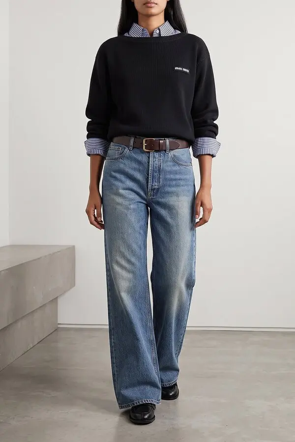 Miu Miu Washed Denim Jeans With Embroidered Logo