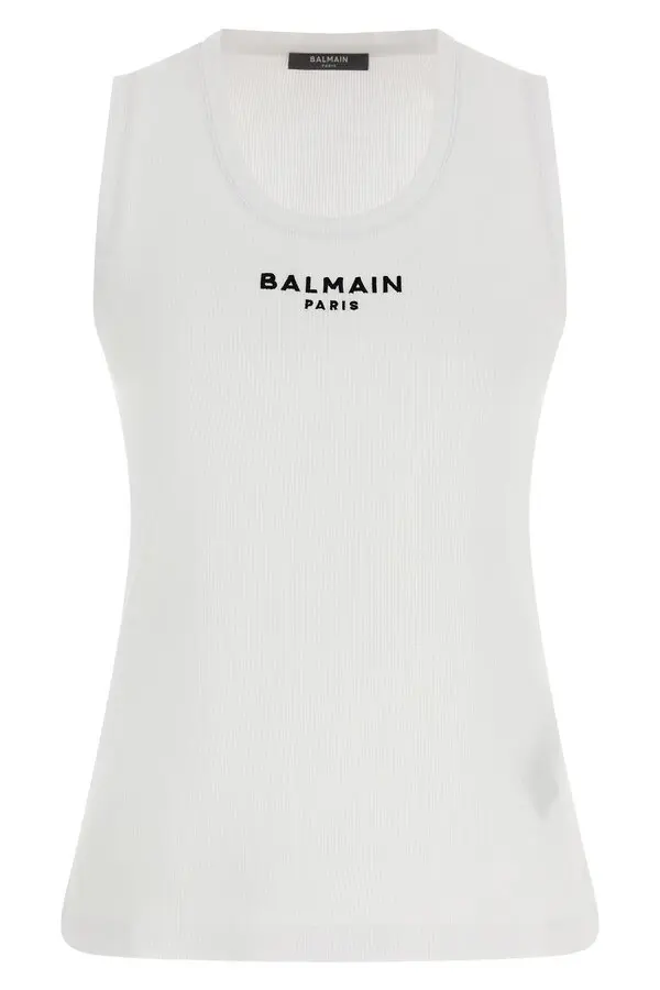 Balmain Tank Top Contrasting Logo Detail - White