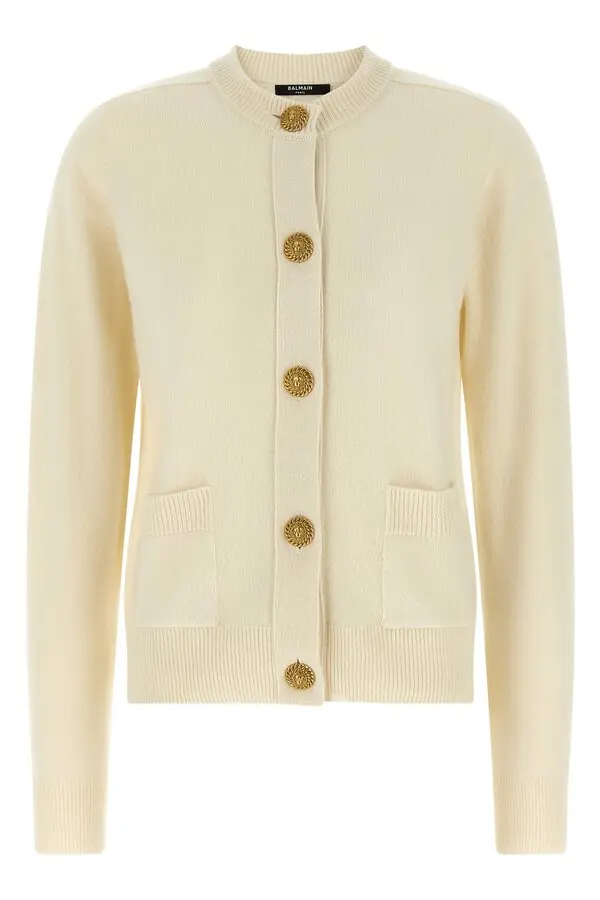 Balmain Cardigan With Lion Buttons - White