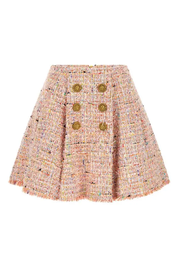 Balmain Multicolored Tweed Flared Skirt - Pink