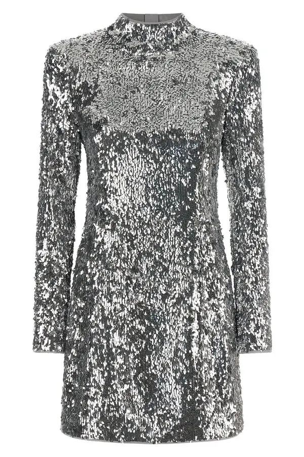 Balmain Short Dress With Sequins And Structured Shoulders