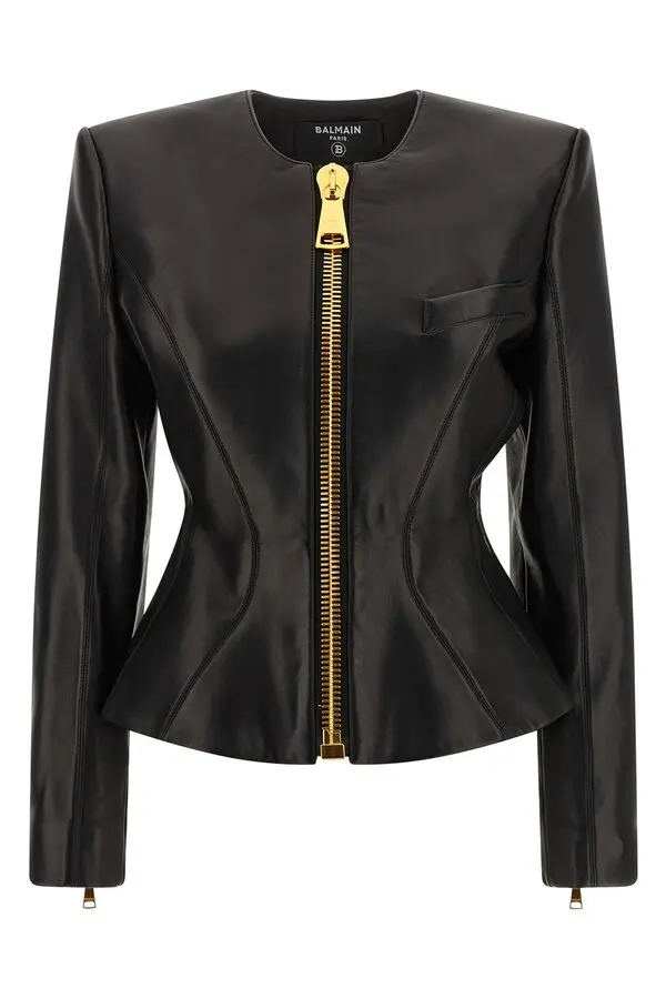 Balmain Leather Jacket With Gold-tone Zip