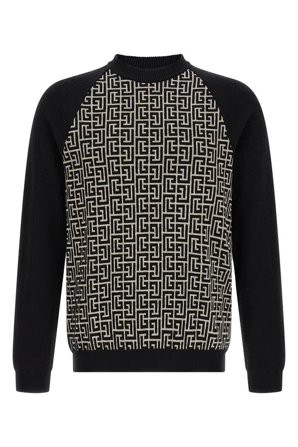 Balmain Crewneck Sweater Macro Monogram - White/black