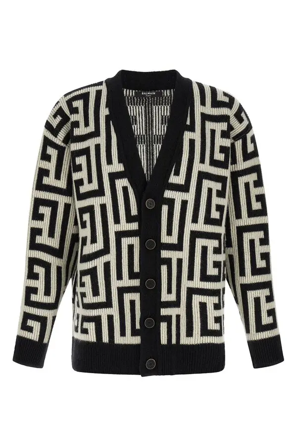 Balmain Macro Monogram Cashmere Blend Cardigan