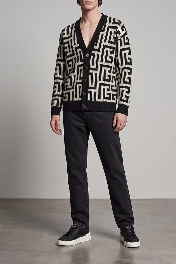 Balmain Macro Monogram Cashmere Blend Cardigan