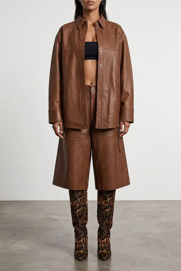HAIKURE Leather Overshirt With Drawstring Waist