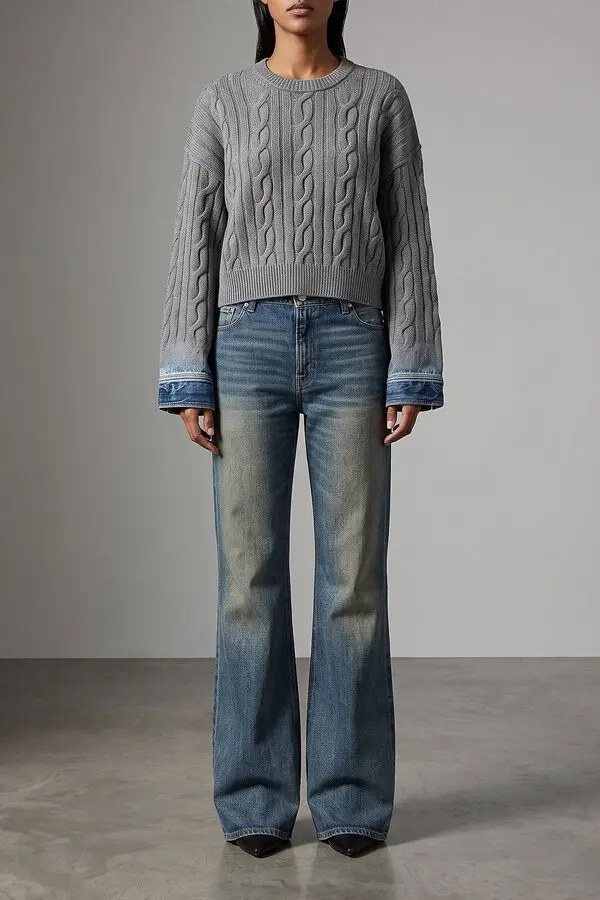 HAIKURE Cotton Sweater With Denim Cuffs