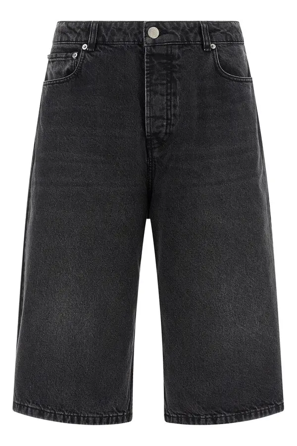 AMI Paris Denim Bermuda Shorts With Logo Patch - Black