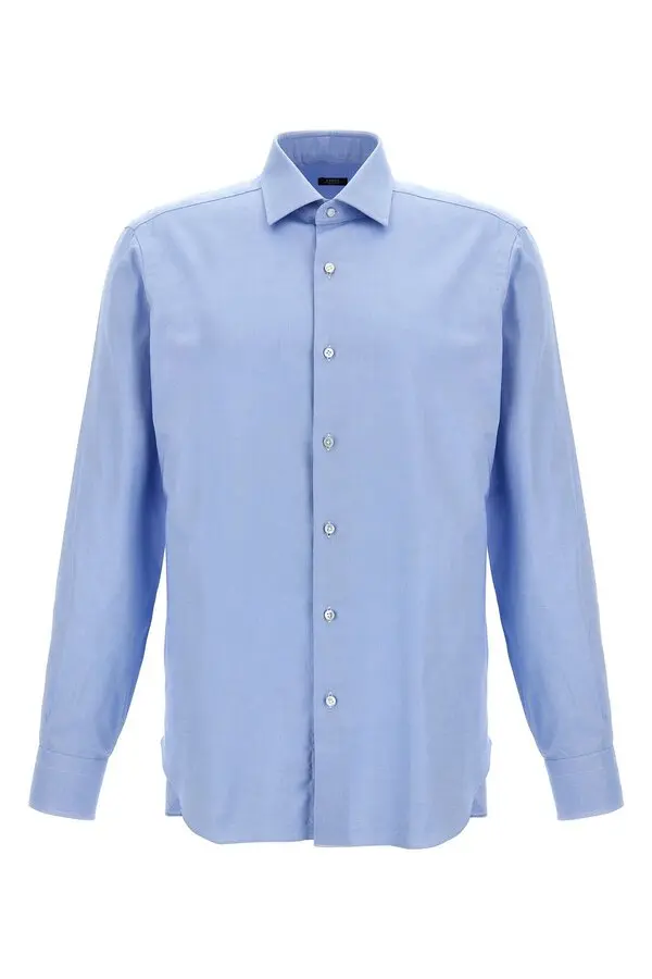BARBA NAPOLI Solid Color Cotton Shirt - Light Blue
