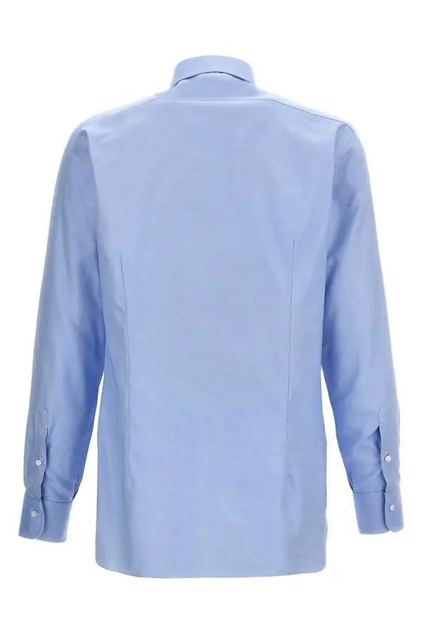 BARBA NAPOLI Solid Color Cotton Shirt - Light Blue