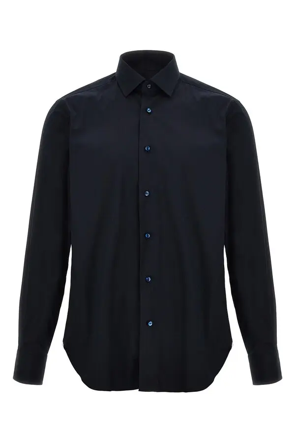 BARBA NAPOLI Popeline Natural Stretch' Shirt - Blue