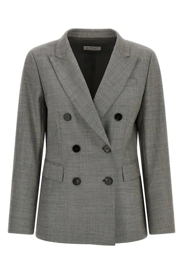 Alberto Biani Double-breasted Birdseye Blazer With Pick Stitching
