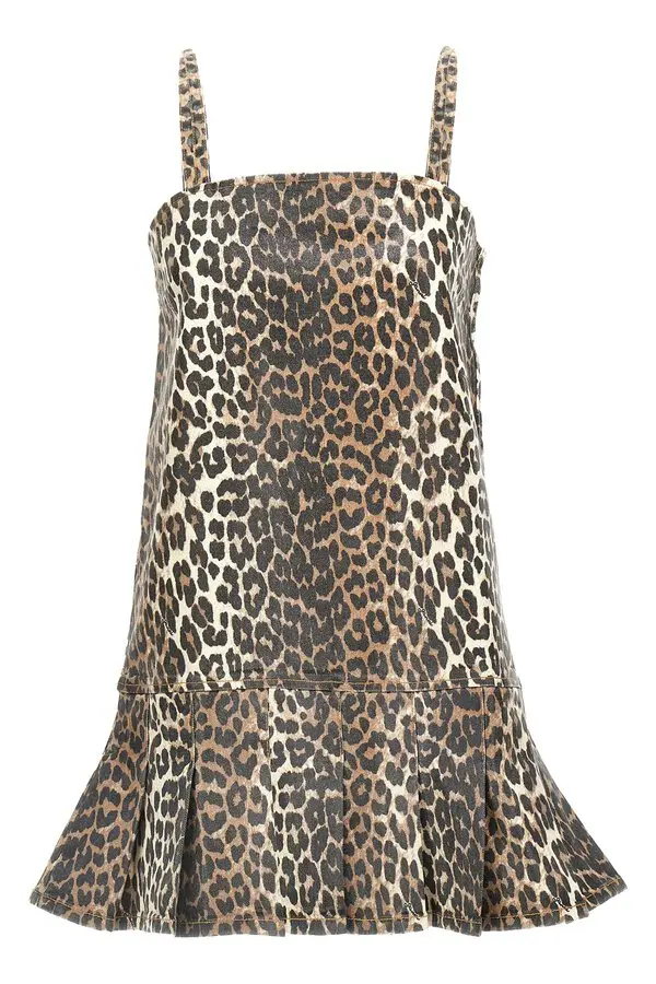 GANNI Dress 'foil Print Denim Strap - Multi