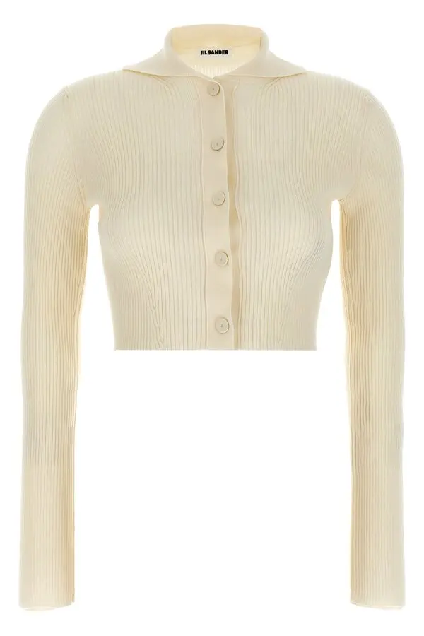 JIL SANDER Cardigan 'croped Long Sleeve Cardigan - White