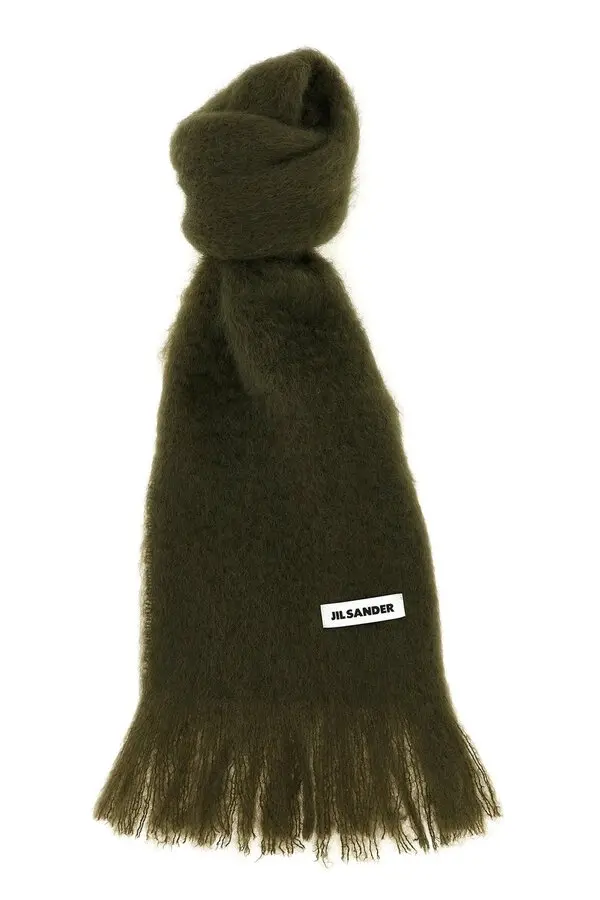 JIL SANDER Mohair Scarf With Fringed Hem - Green