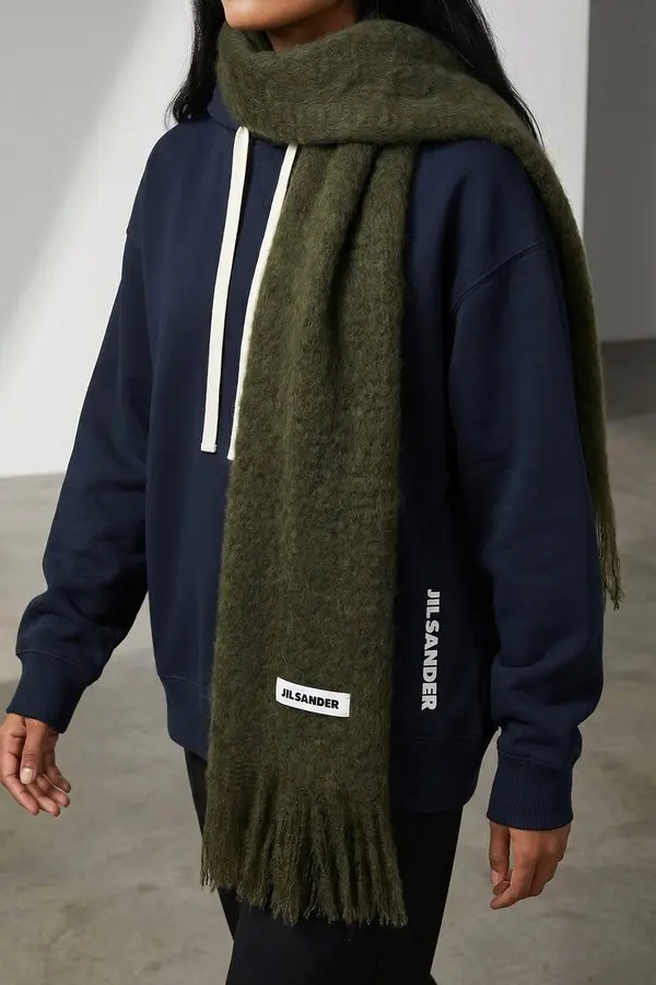 JIL SANDER Mohair Scarf With Fringed Hem - Green