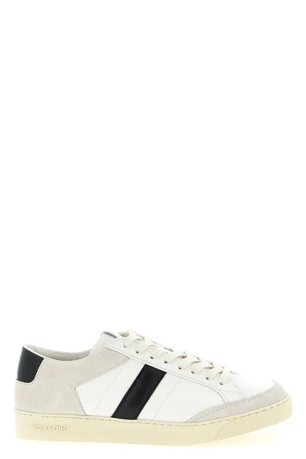 TOM FORD Leather Sneaker With Gold T Logo - White/black
