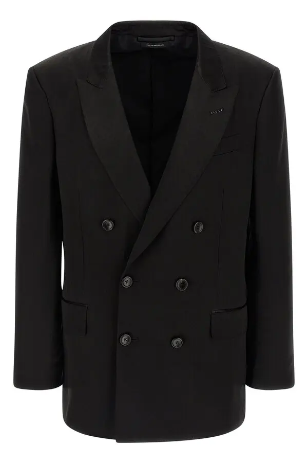 TOM FORD Double-breasted Blazer With Signature Lapel Pin - Black