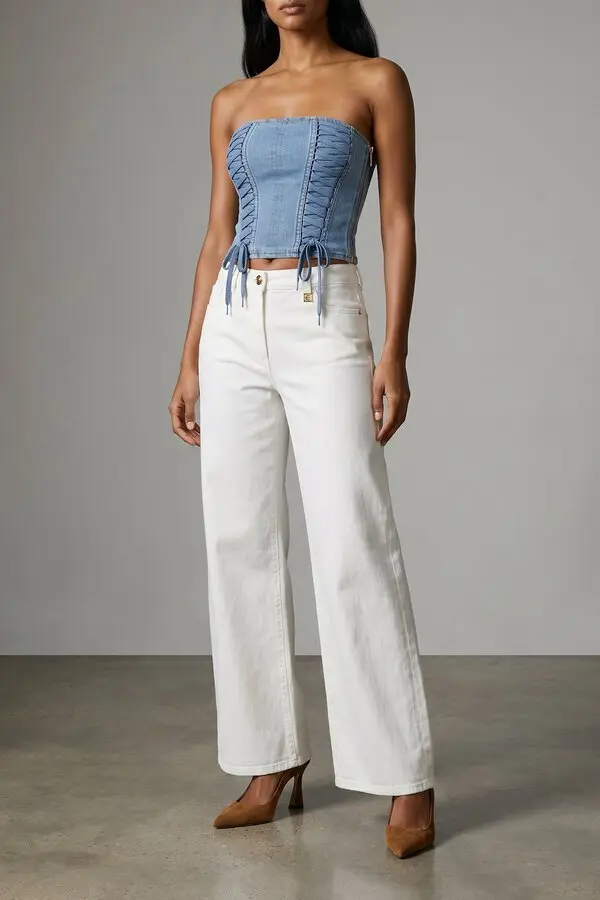Elisabetta Franchi Denim Bustier Top