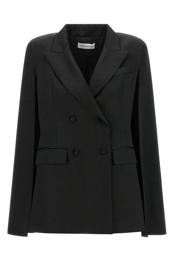FEDERICA BONIFACI Tuxedo Cape Blazer - Black