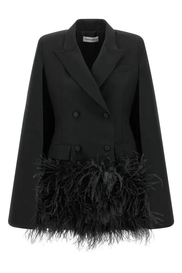 FEDERICA BONIFACI Feather-trimmed Tuxedo Cape Blazer