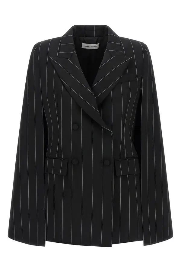 FEDERICA BONIFACI Pinstripe 'tuxedo' Cape - Black