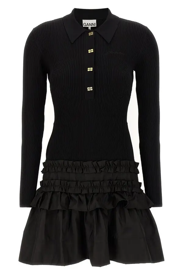 GANNI Dress 'melange Rib Knit Mini Dress - Black