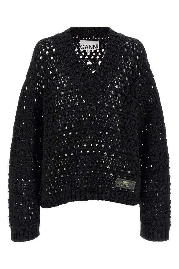 GANNI Sweater 'cotton Mix V-neck - Black