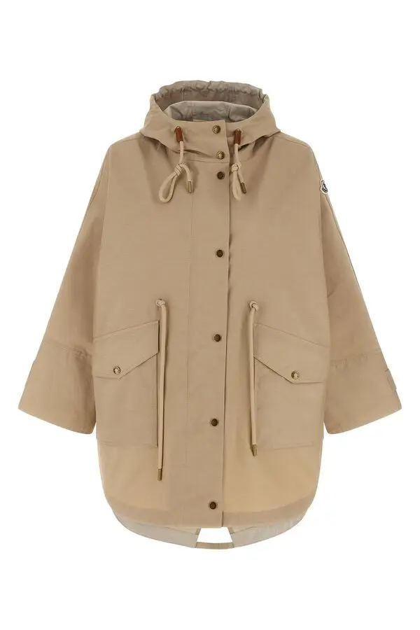 Moncler Parka With Leather Drawstrings - Beige