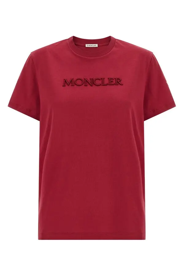 Moncler Cotton T-shirt With Embroide Logo - Red
