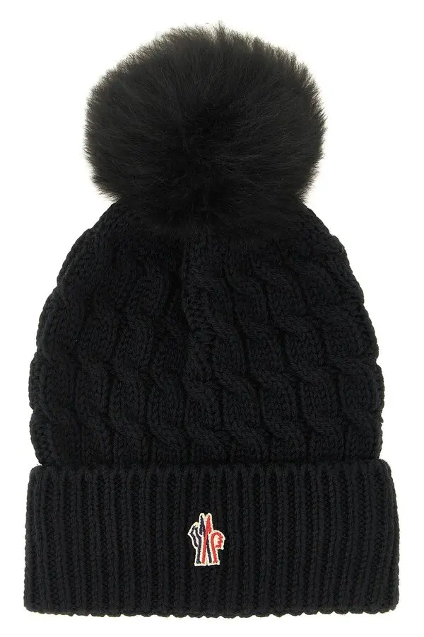 Moncler Cable-knit Wool Beanie With Shearling Pom-pom - Black