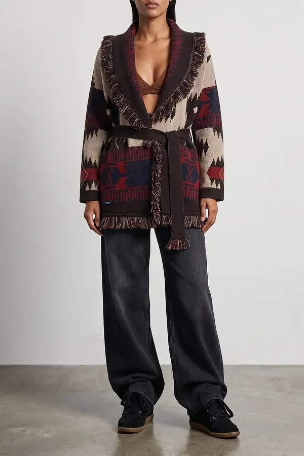 Alanui Fringed Cashmere Jacquard Cardigan