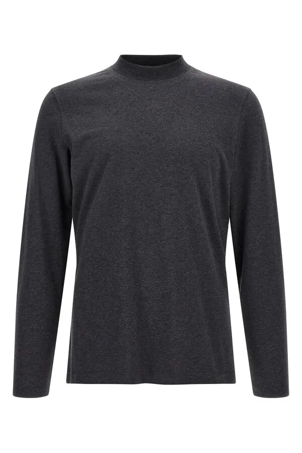 Brunello Cucinelli Pure Cotton Jersey Mock Neck T-shirt - Gray