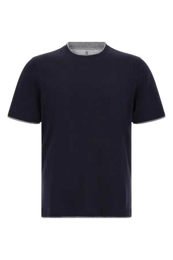 Brunello Cucinelli Cotton T-shirt With Layered Effect - Blue