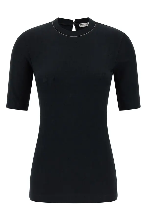 Brunello Cucinelli Shiny Collar' Top - Black