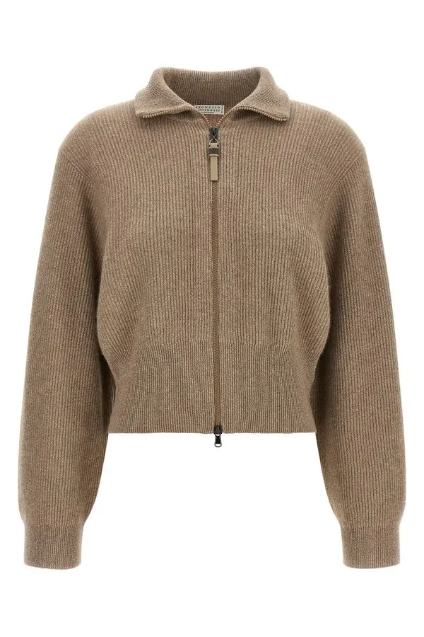 Brunello Cucinelli Cardigan With Two-way Zip - Brown