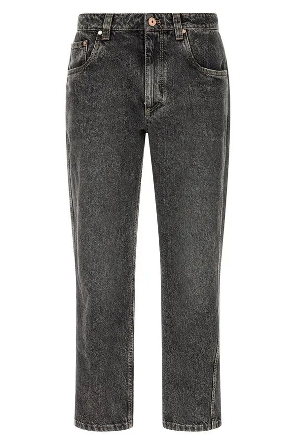 Brunello Cucinelli Denim Jeans With Monili Detail - Gray