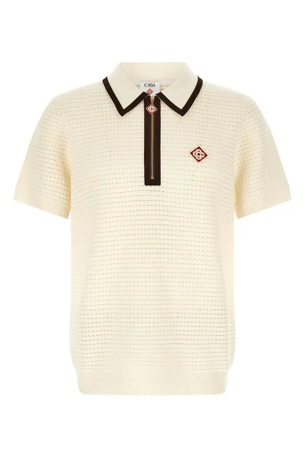 Casablanca Waffle Knit Polo Shirt - White