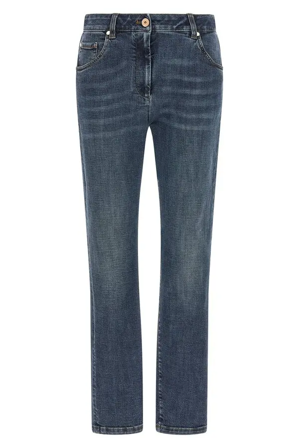 Brunello Cucinelli Denim Trousers With Monili Detail - Blue