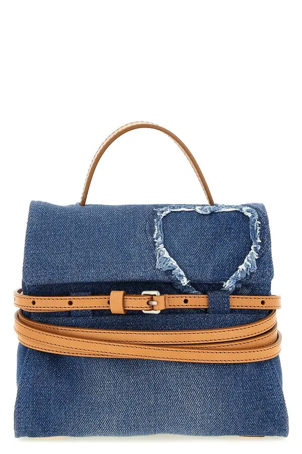 Moschino Top Handle Bag With Frayed Denim Heart - Blue