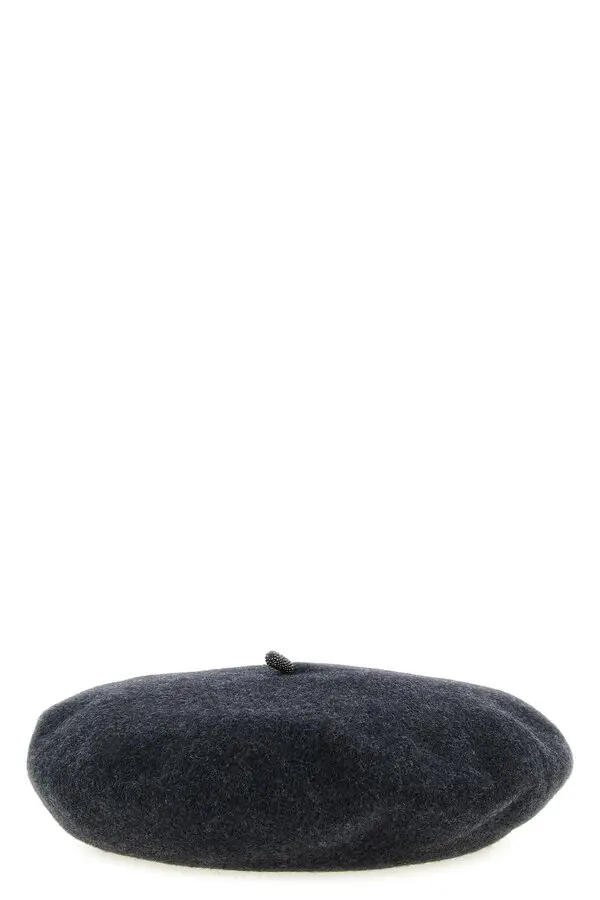 Brunello Cucinelli Beret With Monili Detail - Gray