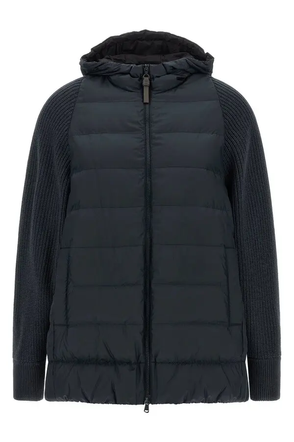 Brunello Cucinelli Padded Jacket With Knitted Sleeves - Blue
