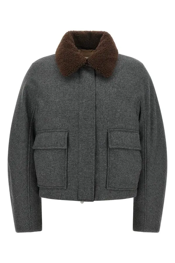 Brunello Cucinelli Shearling Collar Cropped Jacket - Gray