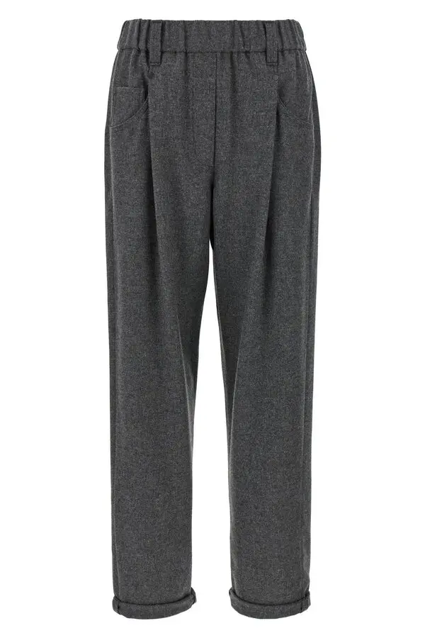 Brunello Cucinelli Wool And Cashmere Trousers With Monili Detail - Gray