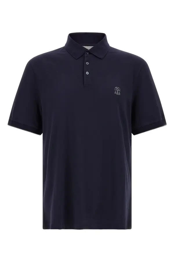 Brunello Cucinelli Logo Piqué Polo Shirt - Blue